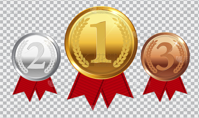 champion gold silver and bronze medal with red