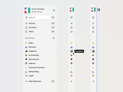 折叠侧边栏 web 应用程序 ux 用户界面 ui 集合关系 crm 导航菜单交互悬停可扩展侧边栏扩展折叠桌面设计概念应用程序