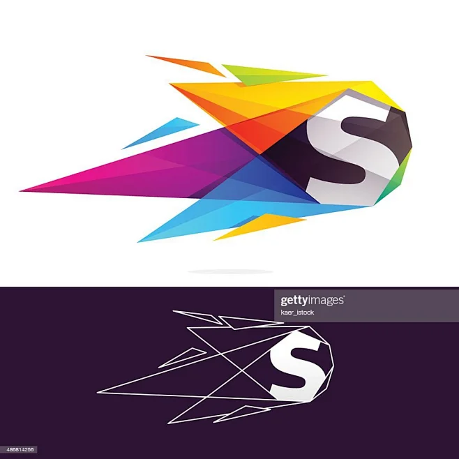 S letter icon with polygonal comet.-花瓣网
