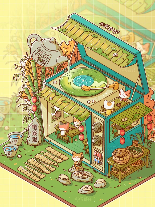 喵子们的竹香茶铺_苏虾仔__插画师作品_涂鸦王国gracg.com图片_插画图片素材-花瓣网