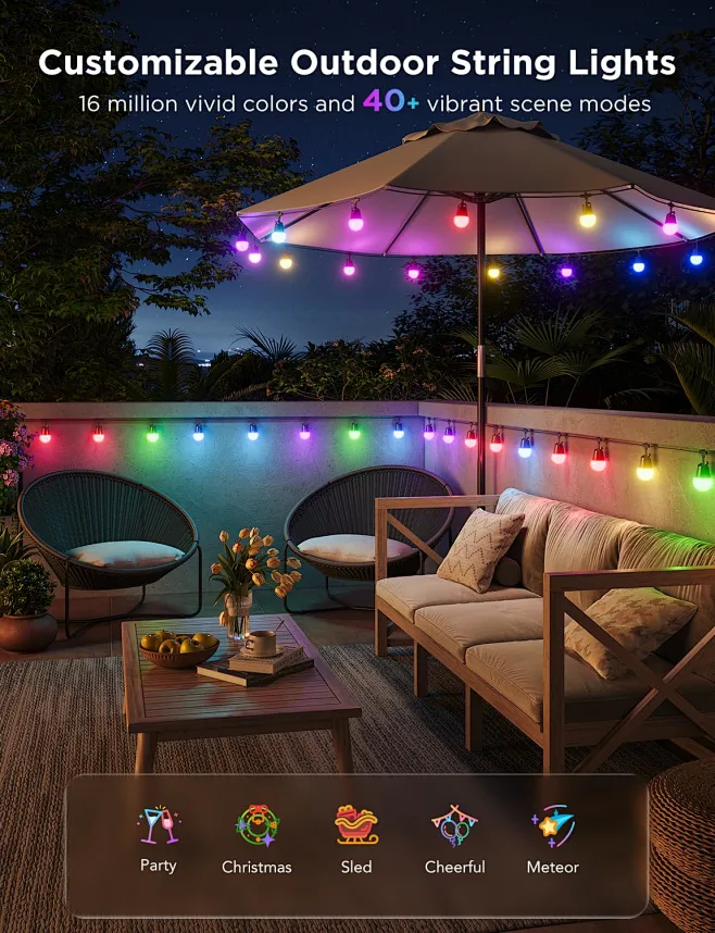 Govee Smart Outdoor String Lights 2, 144ft RGBIC Outdoor Lights with ...