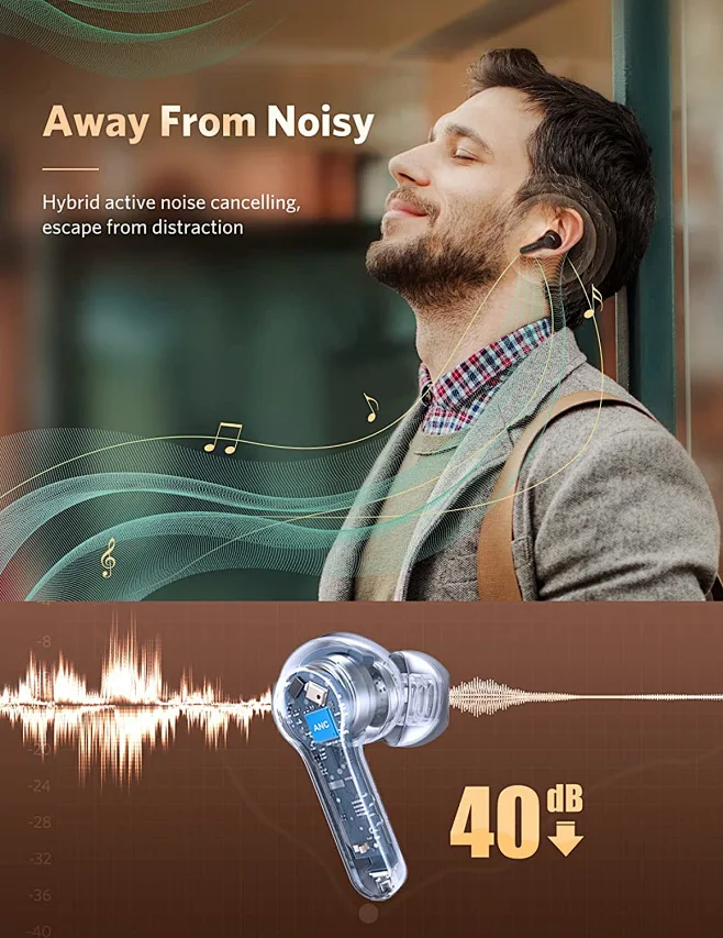 Wireless Earbuds, EarFun® Air Pro 2 Bluetooth 5.2 Headphone, 40dB ...