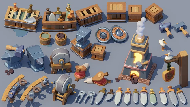 3D art blender buildings cute environment game props rpg-花瓣网