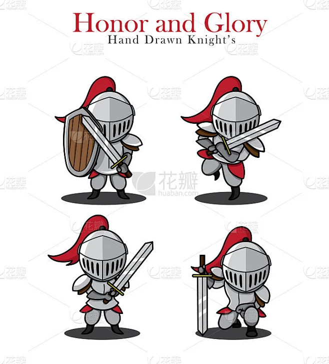 Hand drawn knight with armor素材-花瓣网
