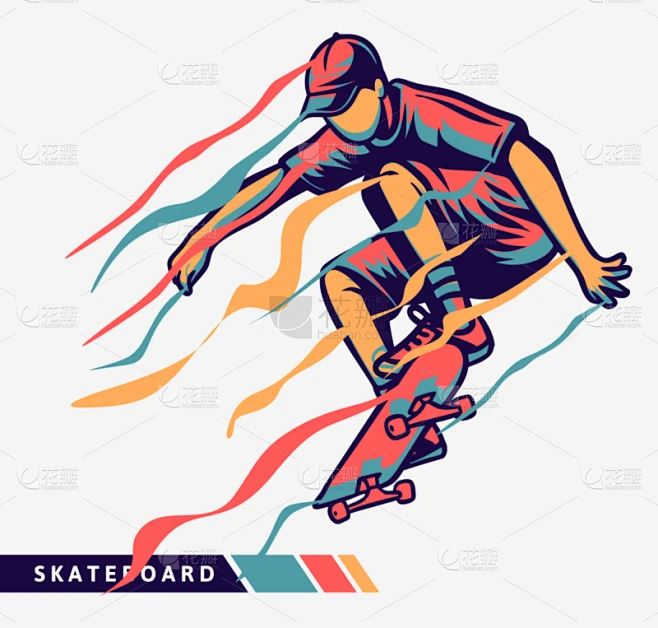 skateboarder colorful artwork design jumping with素材-花瓣网