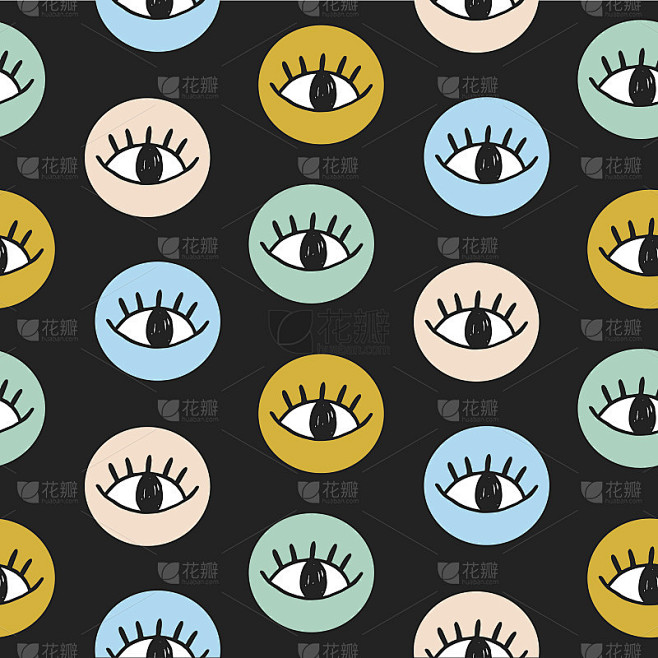 矢量手绘眼睛涂鸦在彩色的圆圈