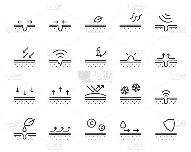 set of skincare line icons, facial sun block icon,素材-花瓣网