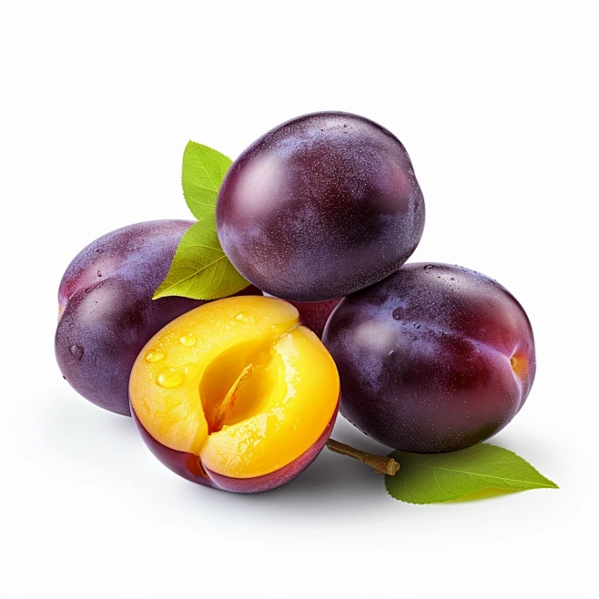 Cluster of yellow and purple plums with a sweet taste - Isolated on ...