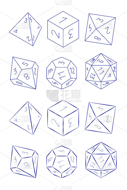 D4, D6, D8, D10, D12, D20 Dice for Boardgames in T