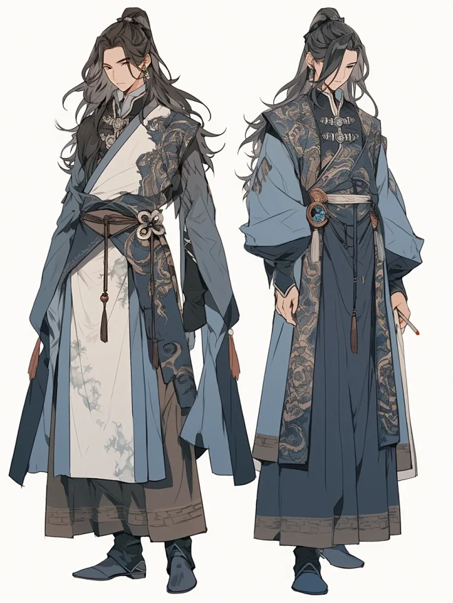 霸总的古装穿搭|青色男士古风长袍素材集-花瓣网