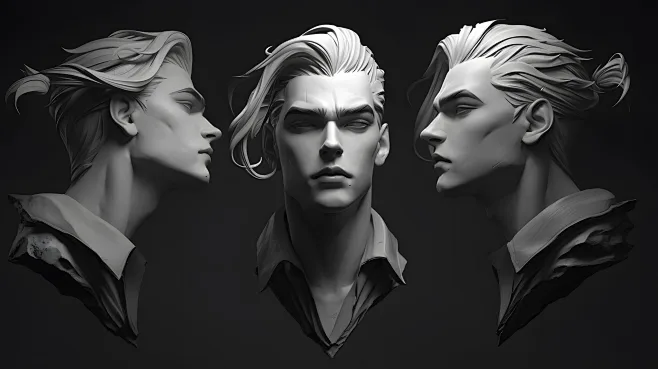 461张帅气男性头像发型_zbrush头部雕刻_AI绘画参考图-欧美卡通-原画插画,三视图,头像,男性,帅哥,雕刻,微元素 - 三视图,头像,男性,帅哥,雕刻,原画,设计,欧美,卡通,Q萌 ...