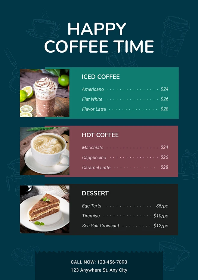 Fashion Colorful Rectangle Frame Coffee Shop Drinks and Bakery Pastry ...