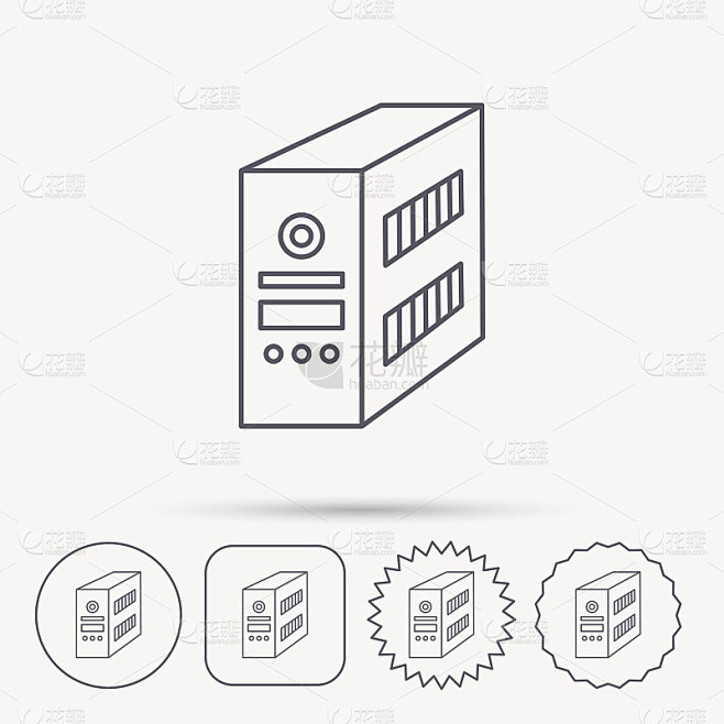 计算机服务器图标。PC机箱或塔标志。