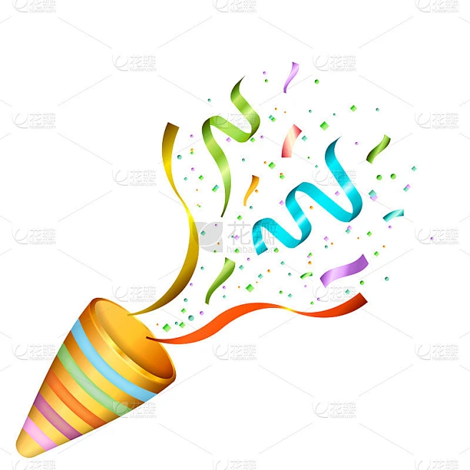 Exploding party poppers with confetti. Vector illu素材-花瓣网