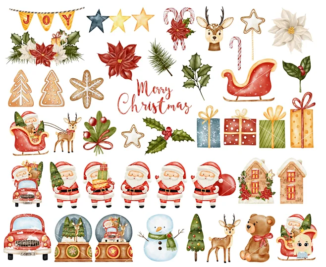 Merry Christmas Watercolor Clipart : Merry Christmas Watercolor Clipart ...