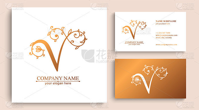 Premium Vector V标志。字母、字母和名片。精英公司的个人标志或标志。
