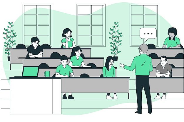 大学生课堂学习扁平插画矢量图设计素材