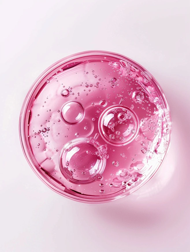 Pink gel with 3 bubbles inside, relatively clean inside, white ...