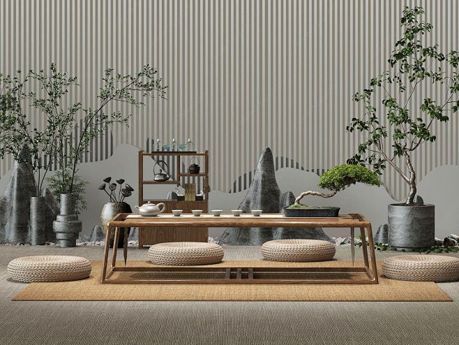 新中式茶桌3D模型