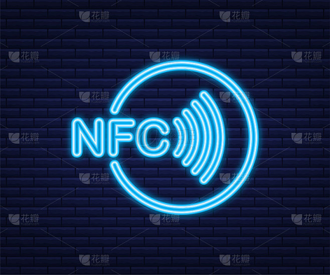 非接触式无线支付标志标志。霓虹灯图标。NFC技术。矢量插图。