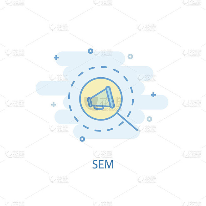 SEM线的概念。简单的线条图标，彩色插图。SEM符号平面设计。可以用于UI/UX吗