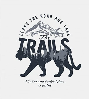 Typography slogan with alpine mountain and pine forest on tiger shadow ...