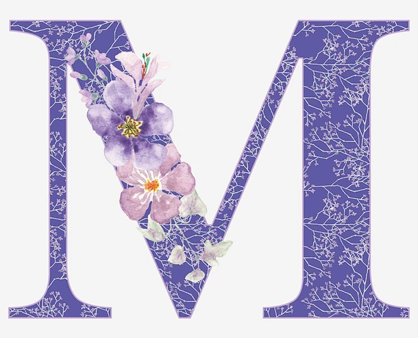 卡通手绘花朵字母Mpng免抠素材_新图网 https://ixintu.com 创意 动漫动画 卡通手绘 简约 紫色的字母M 花朵装饰-花瓣网