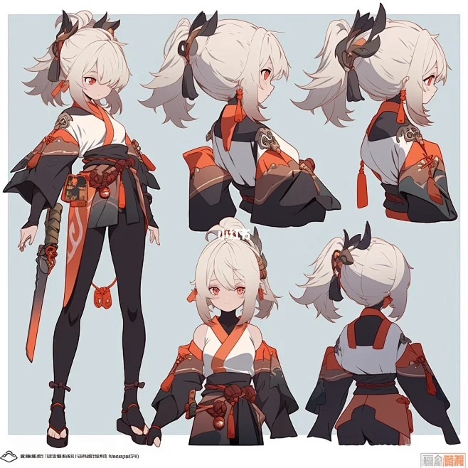 ：character sheet turnaround female short hair genshin impact --niji 5