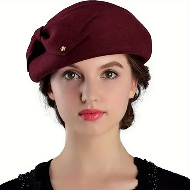 女士法式羊毛贝雷帽经典纯色贝雷帽优雅蝴蝶结装饰复古画家帽 - Temu-花瓣网