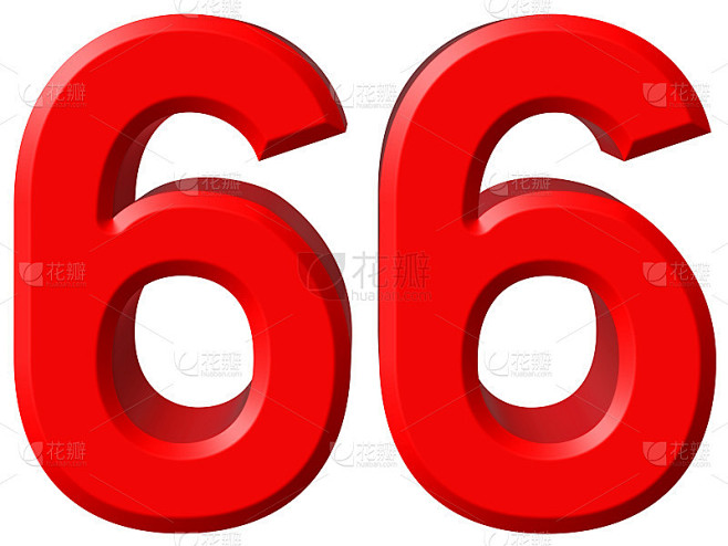 数字66,66，孤立在白色背景，3d渲染