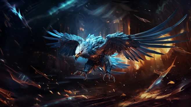 ffalcon2022_A_falcon_intertwined_with_blue_lightning_and_flames_7-花瓣网