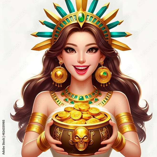 treasure of aztec slot game character 3d with white background-花瓣网