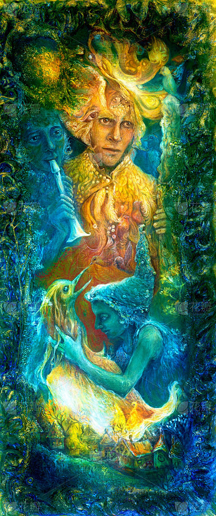 Golden sun god and blue water goddess, fantasy ima