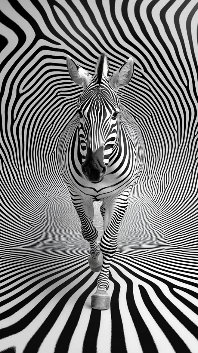 Aerial view of a zebra walking across and deep into a series of thin ...