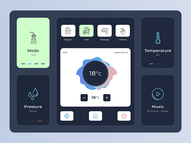Shower touch pannel showers ui ux app design sketch figma smart touch@山卡拉叔叔