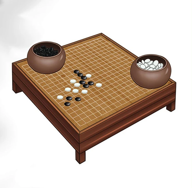 简约手绘手绘卡通国潮琴棋书画围棋元素插画-花瓣网