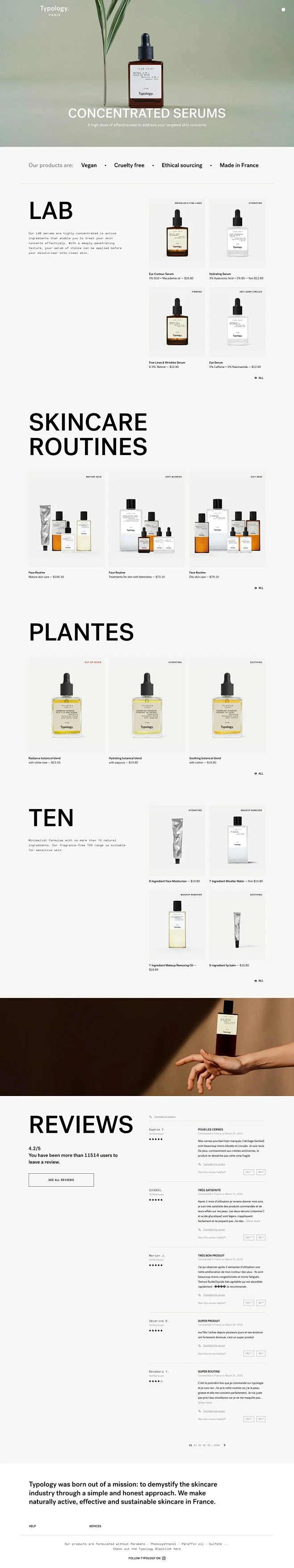 Typology Landing Page Example: Concentrated serums-花瓣网
