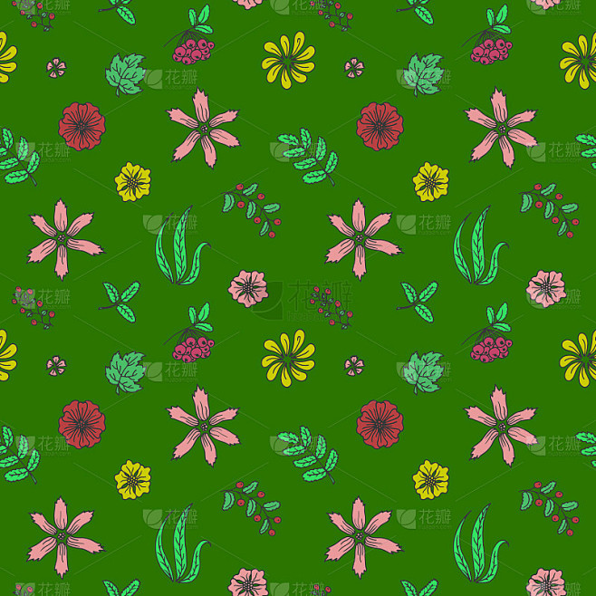 Hand drawn floral doodle seamless pattern with flo