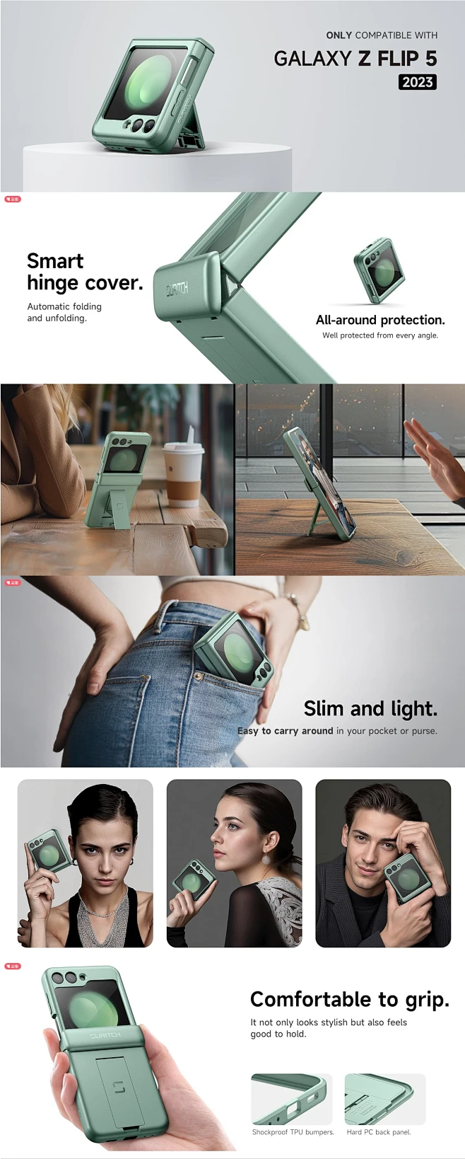 Amazon.com: SURITCH for Samsung Galaxy Z Flip 5 Case with Built-in Screen Protector & Kickstand ...