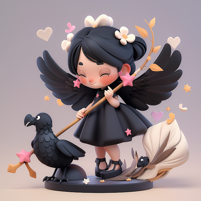 fullbody 3d artwork of super cute Little girl with a black swan and a ...