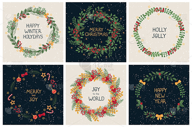 Colorful set with christmas wreath templates