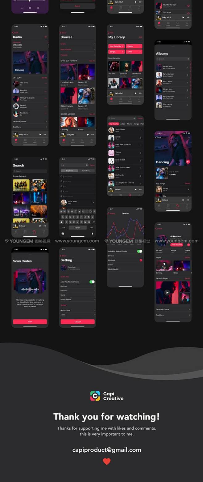 音乐app iOS 14界面ui设计案例模板sketch素材下载素材