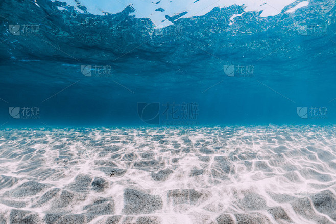 巴哈马群岛的热带蓝色海洋和水下的白沙