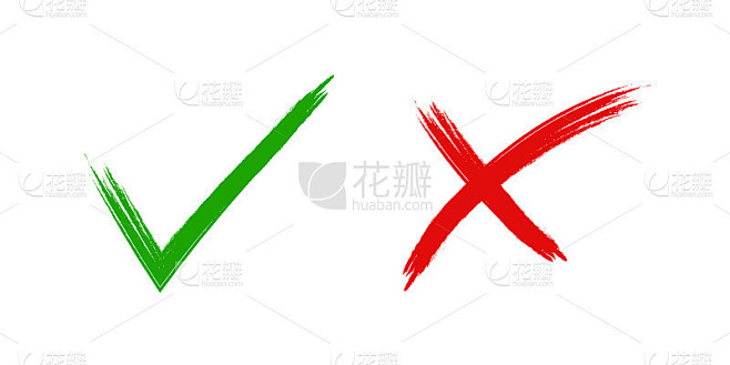 勾选标记图标。一组绿色的勾和红色的叉。矢量插图上的白色背景。