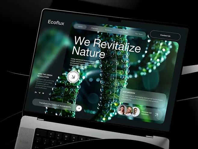 Ecoflux：创新和未来生物技术动画动画应用品牌设计平面界面登陆页面设计标志可持续性用户界面用户体验网页设计-花瓣网