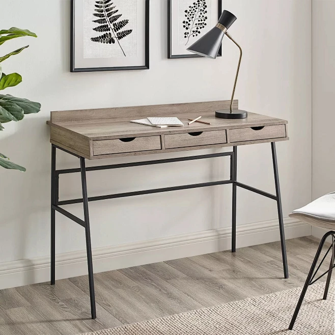 Evelyn 3 Drawer Angled Writing Desk with Cord Management Slots ...