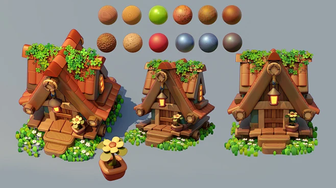3D art blender building cute environment game medieval props rpg-花瓣网