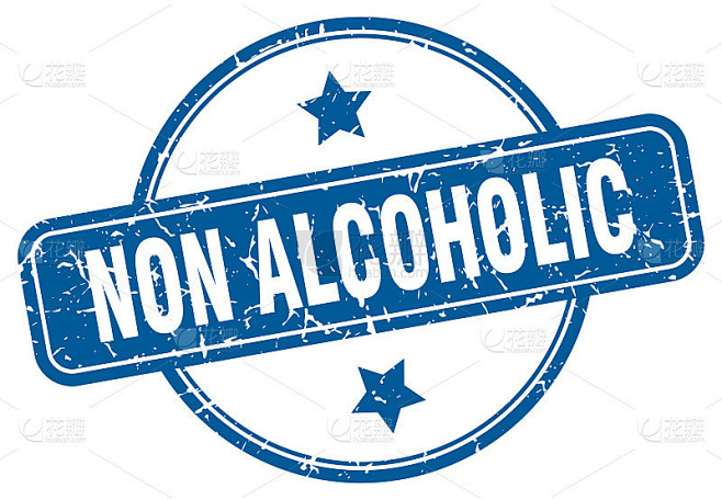 不含酒精的邮票。Non - alcoholic round vintage grunge sign。