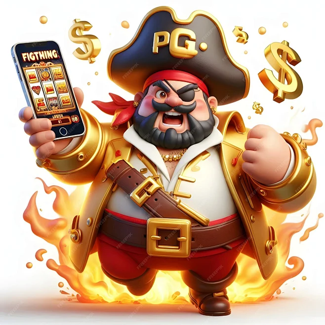 pirate captain slot game character holding phone generative ai图片_slot角色 ...