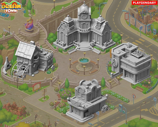 Сasual buildings 3d models. Dream Town. Playgendary.-花瓣网